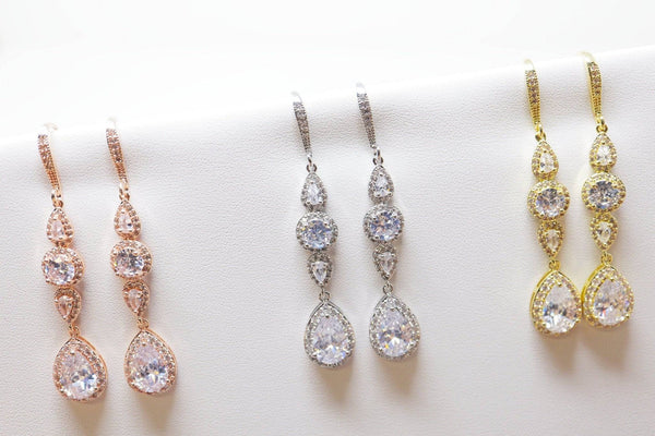 Cubic Zirconia Diamond Drop Crystal, Diamond Earrings, Long Bridal Jew ...