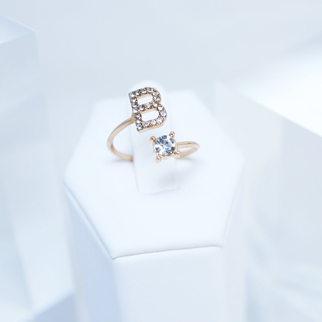 Dainty Crystal B Alphabet Statement Ring, Promise Ring For a Friend, F ...