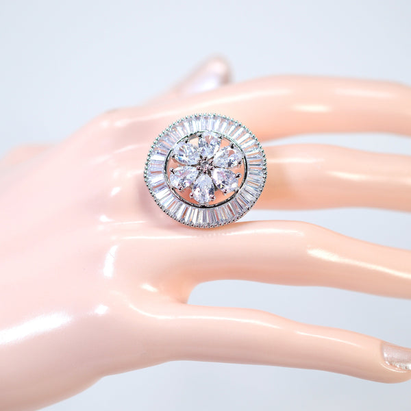 Swarovski Crystal Silver Mesmerizing Floral Large Statement Ring, Enga ...