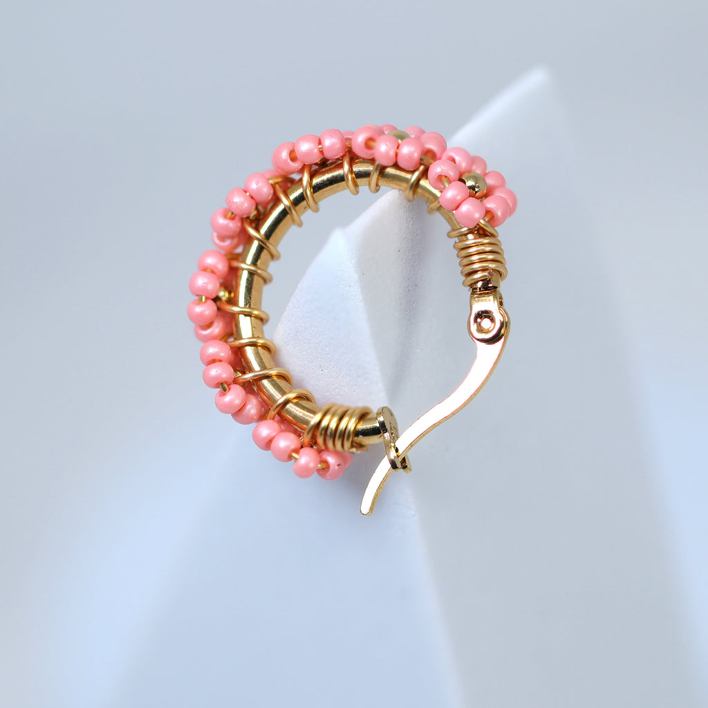 Gold Peach Color Beaded Hoop Earrings, Bridal Earrings, Wedding Guest ...